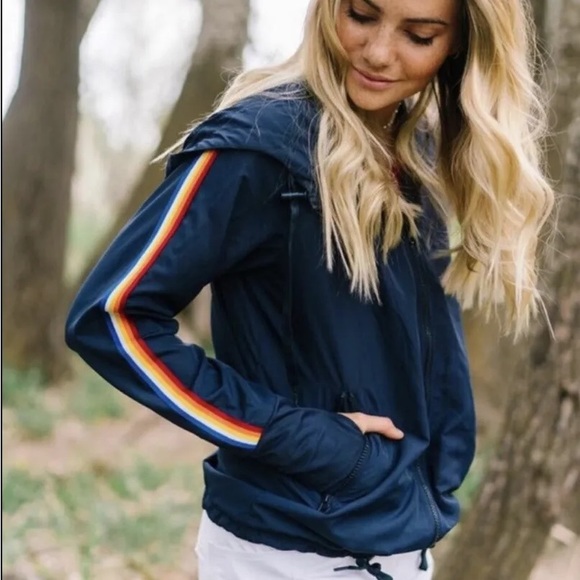 ZYIA | Jackets & Coats | Zyia Active Rainbow Hooded Zip Up Wind Breaker ...